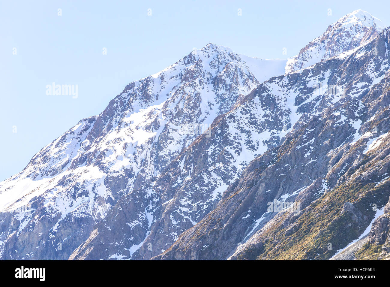 View of top mountain cook with white snow and rock texture Stock Photo ...