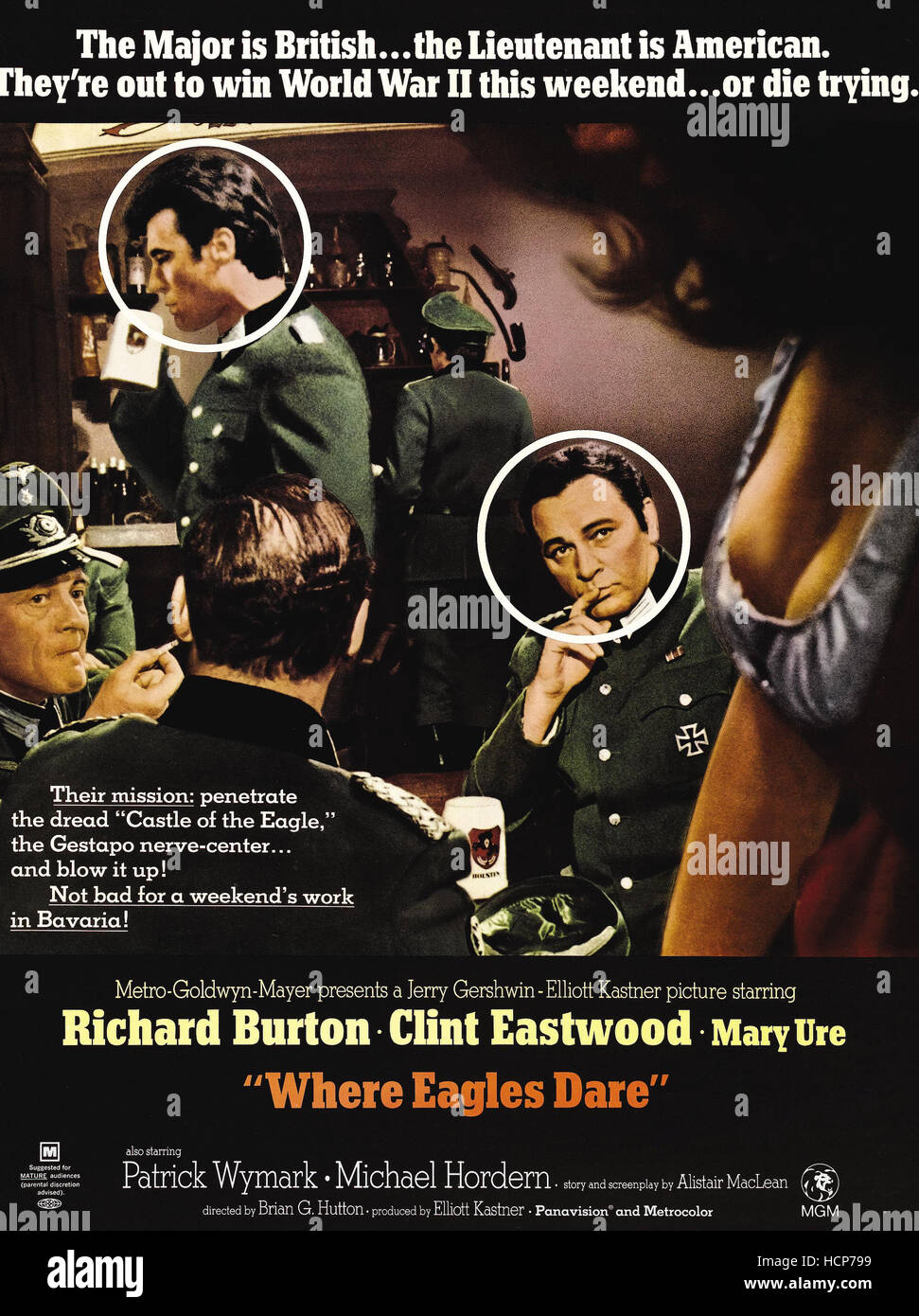 WHERE EAGLES DARE, l-r: Clint Eastwood, Richard Burton on poster art ...