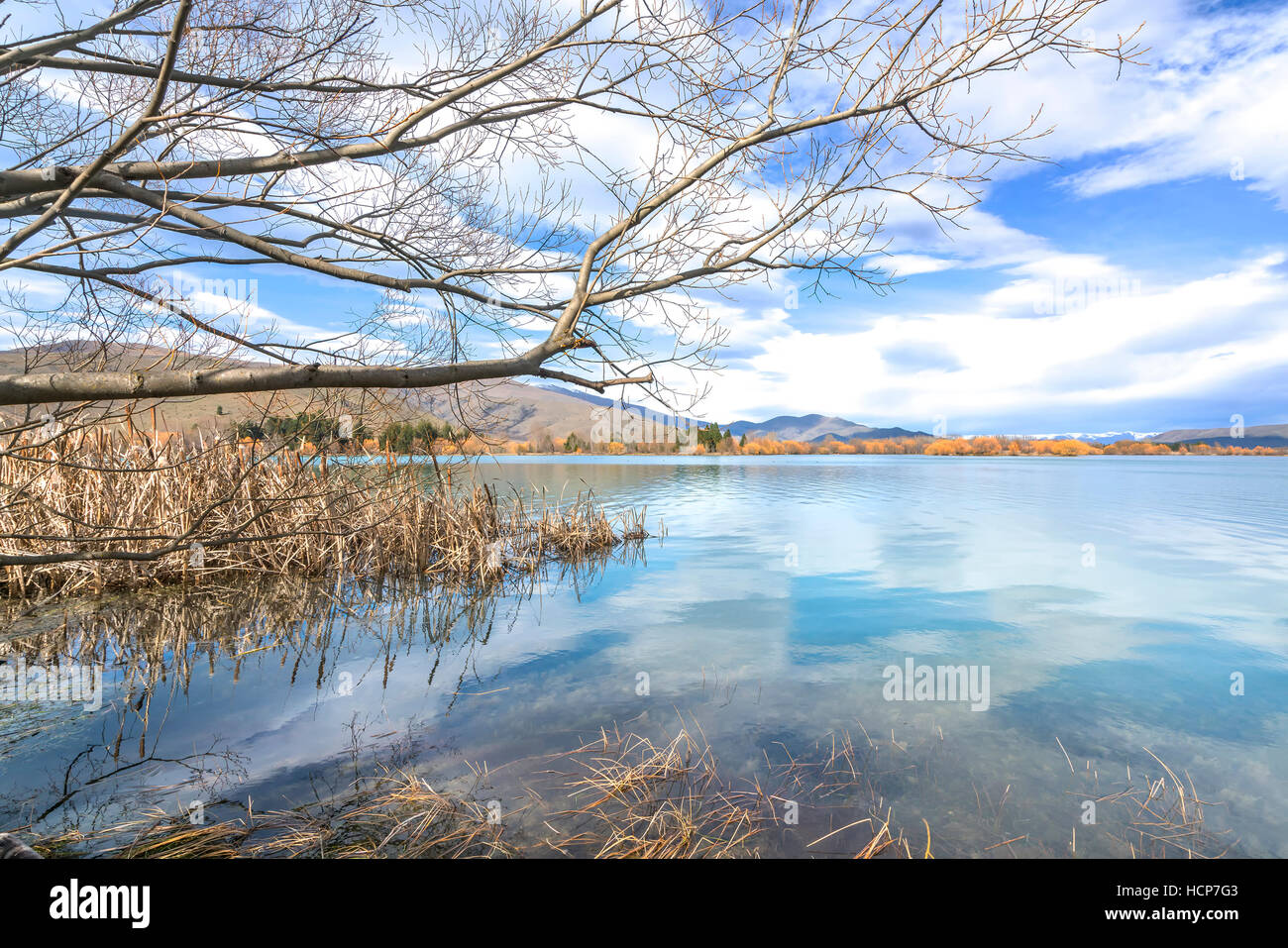 Lake water reflection with lenticular cloud skies Stock Photo - Alamy