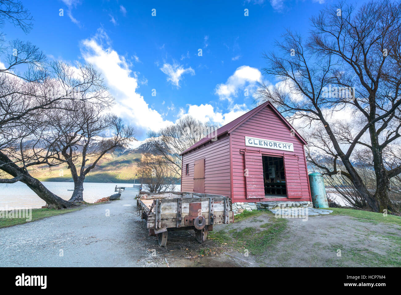 Iconic Red-Color house in Glenorchy, Queenstown, New Zealand Stock ...