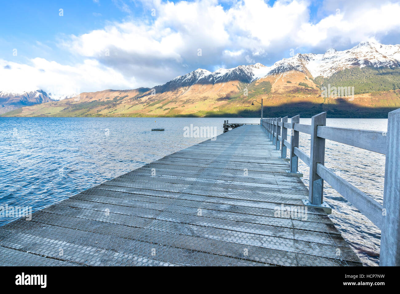 Wooden jetty at Glenorchy lake, New Zealand Stock Photo - Alamy