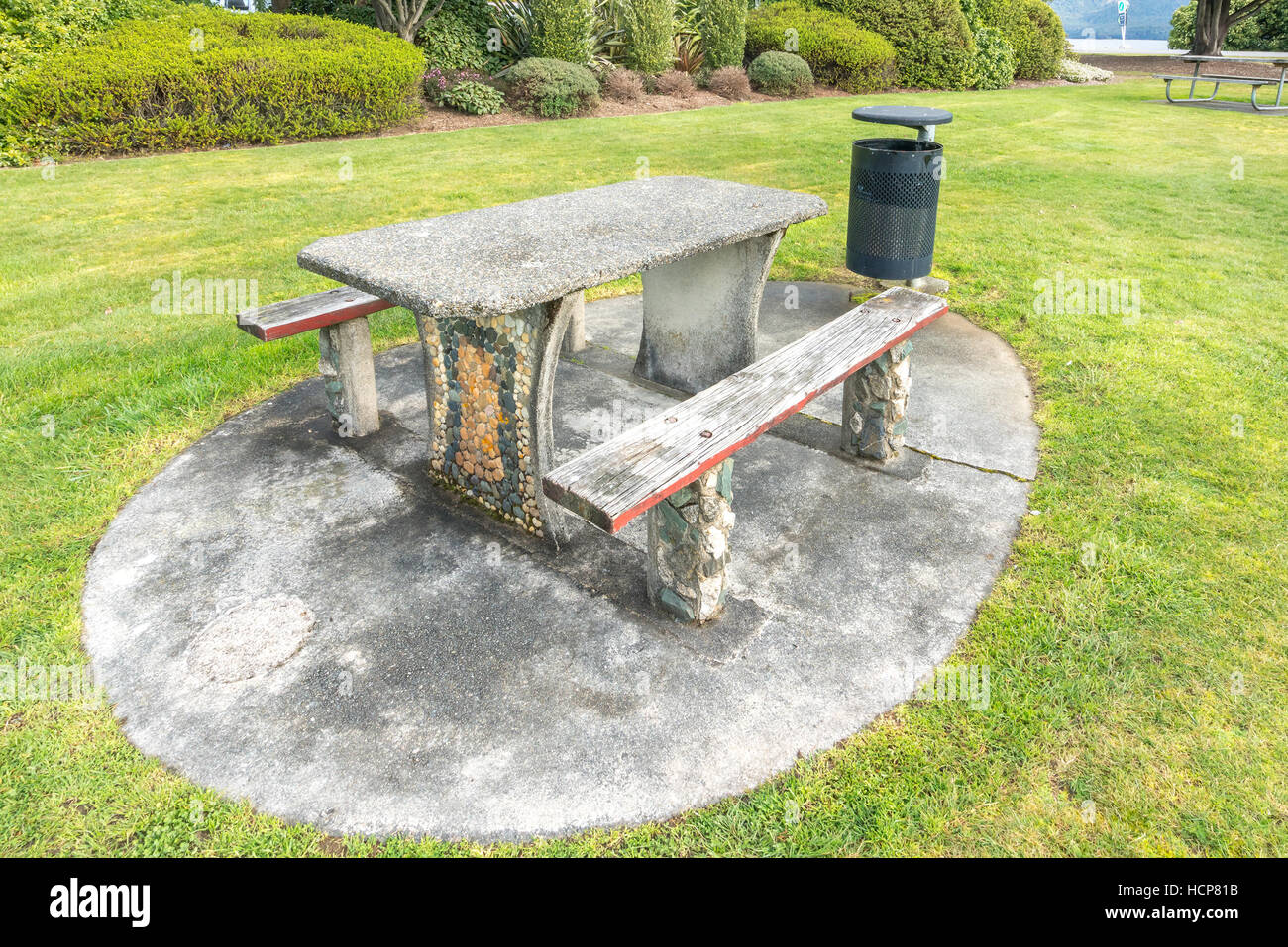 Table and chair at garden park Stock Photo - Alamy