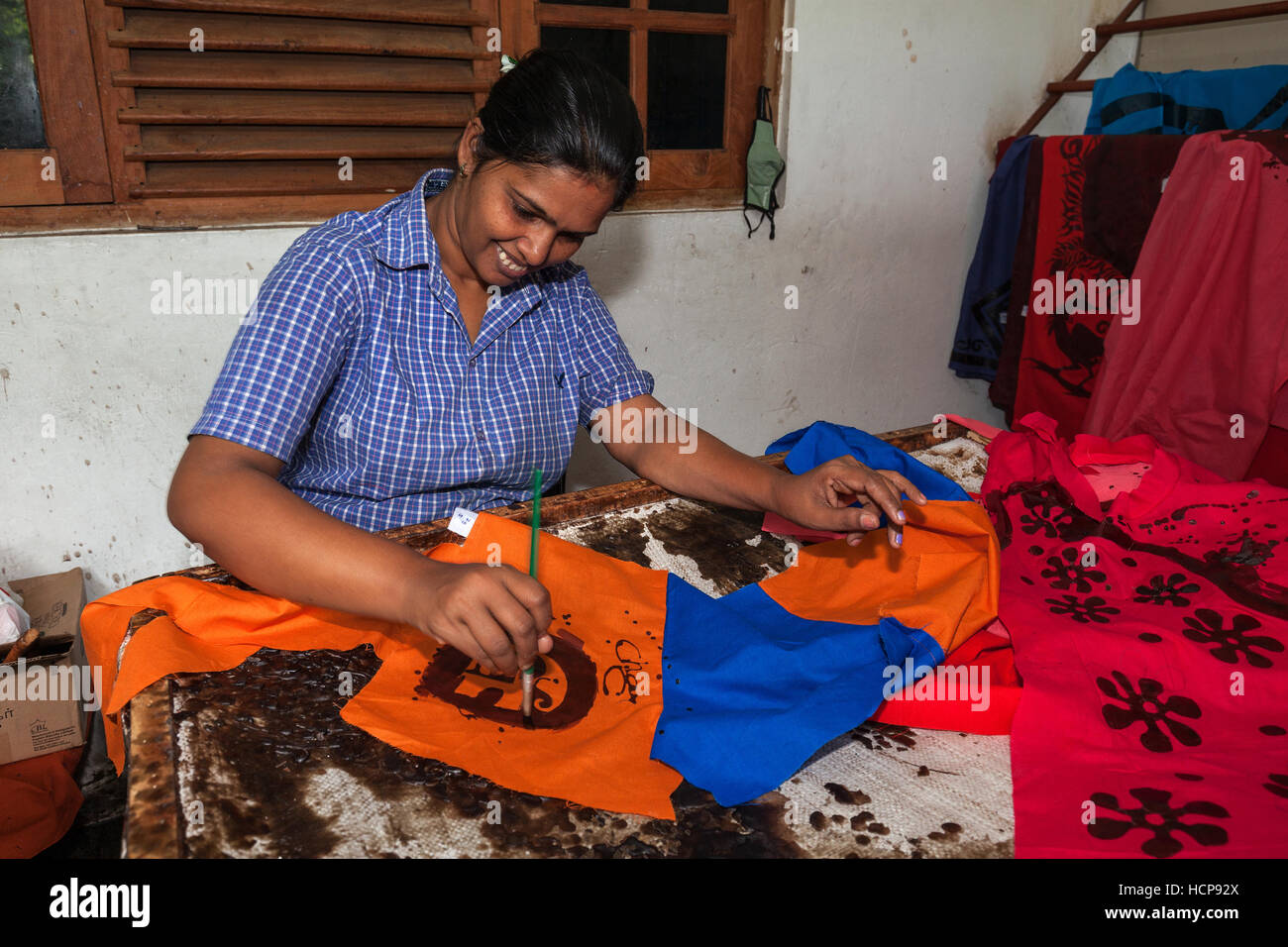 Batik crafting, Sinhalese woman painting, Kandy, Central Province, Sri ...