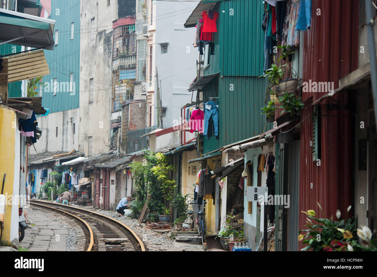 Buildings near train tracks, Hanoi, Vietnam Stock Photo - Alamy