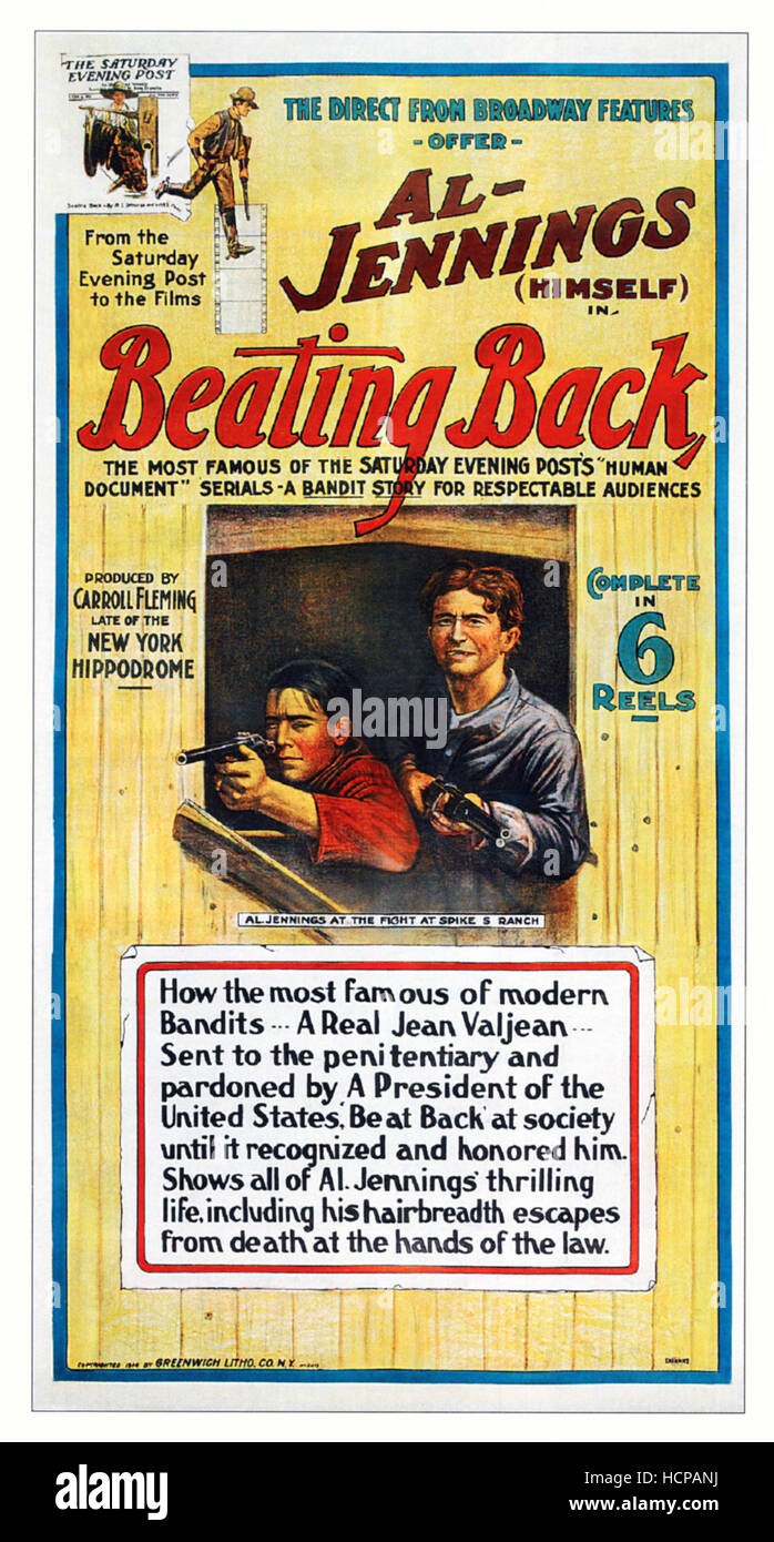 BEATING BACK, from left: Frank Jennings, Al Jennings on poster art ...