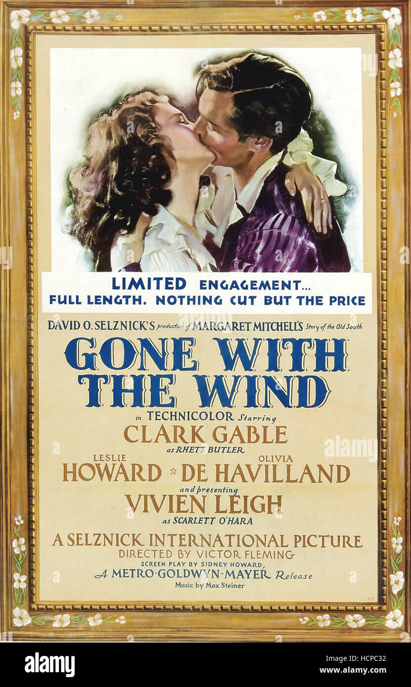 GONE WITH THE WIND, from left: Vivien Leigh, Clark Gable, 1939, kiss Stock Photo - Alamy