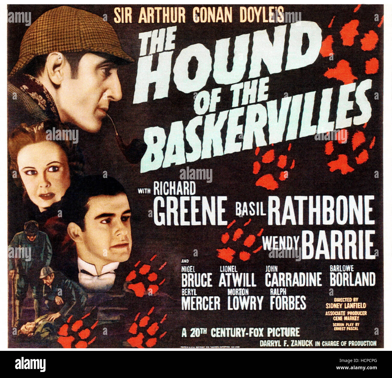 THE HOUND OF THE BASKERVILLES, from top: Basil Rathbone, Wendy Barrie ...