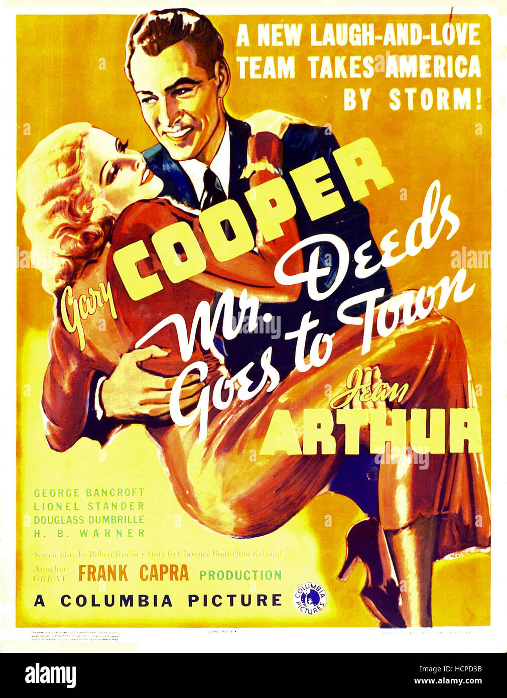 MR. DEEDS GOES TO TOWN, from left: Jean Arthur, Gary Cooper on window ...