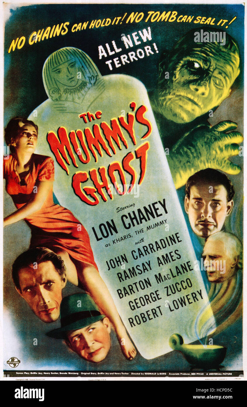 THE MUMMY'S GHOST, clockwise from top left: Lon Chaney Jr., Lon Chaney ...
