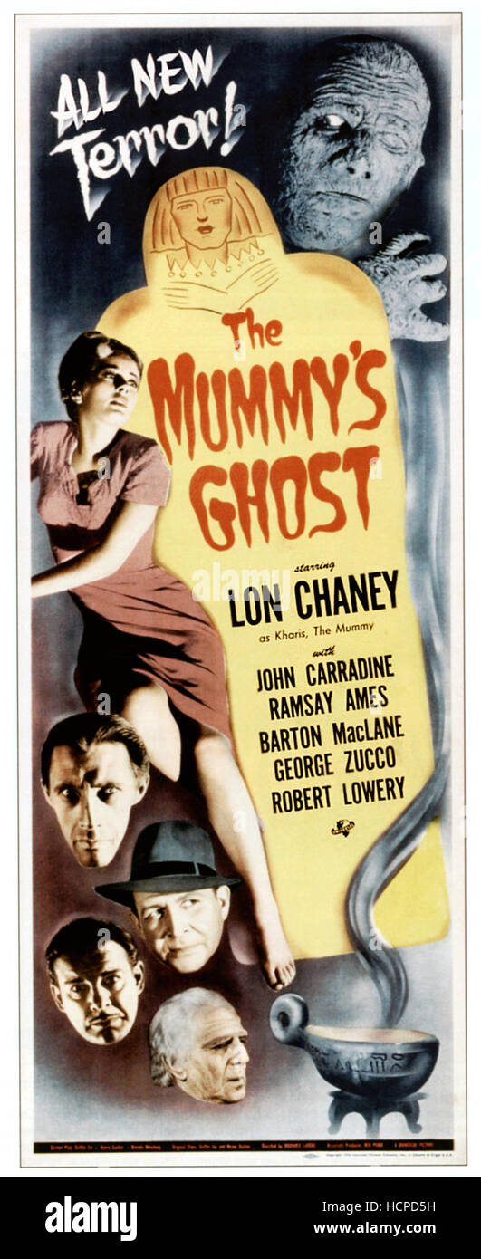 THE MUMMY'S GHOST, top right: Lon Chaney Jr., left from top: Ramsay ...