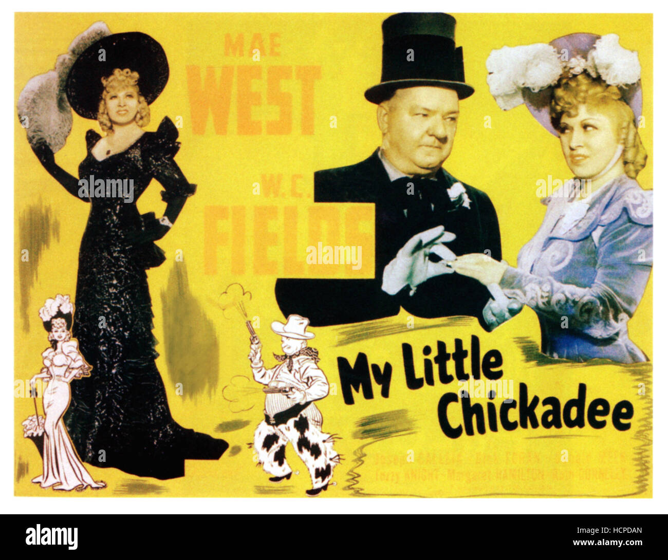 MY LITTLE CHICKADEE, from left: Mae West, W.C. Fields, Mae West on poster art, 1940 Stock Photo ...