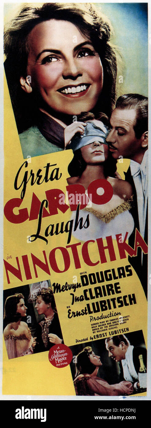 NINOTCHKA, top: Greta Garbo, right center from left: Greta Garbo, Melvyn Douglas, bottom left ...