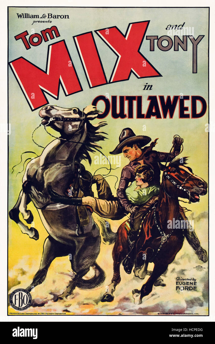 OUTLAWED, US poster, Tom Mix riding Tony the Horse, Sally Blane, 1929 ...