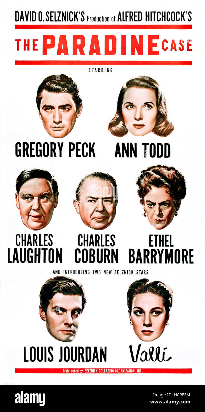THE PARADINE CASE, top from left: Gregory Peck, Ann Todd, center l-r ...