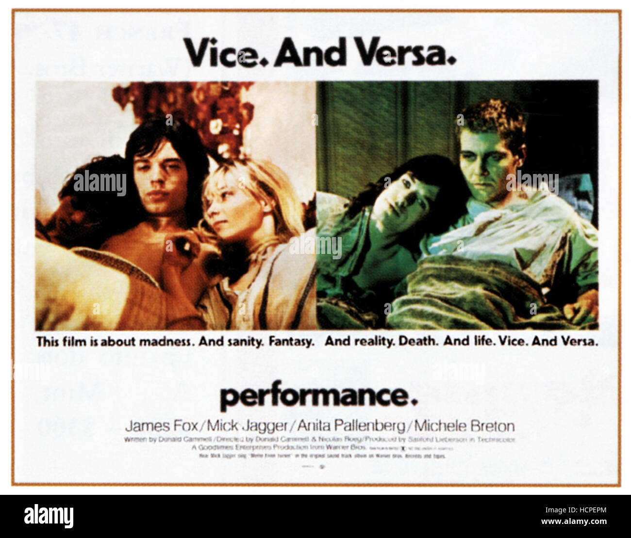 PERFORMANCE, left:Mick Jagger, Anita Pallenberg, right: Mick Jagger ...