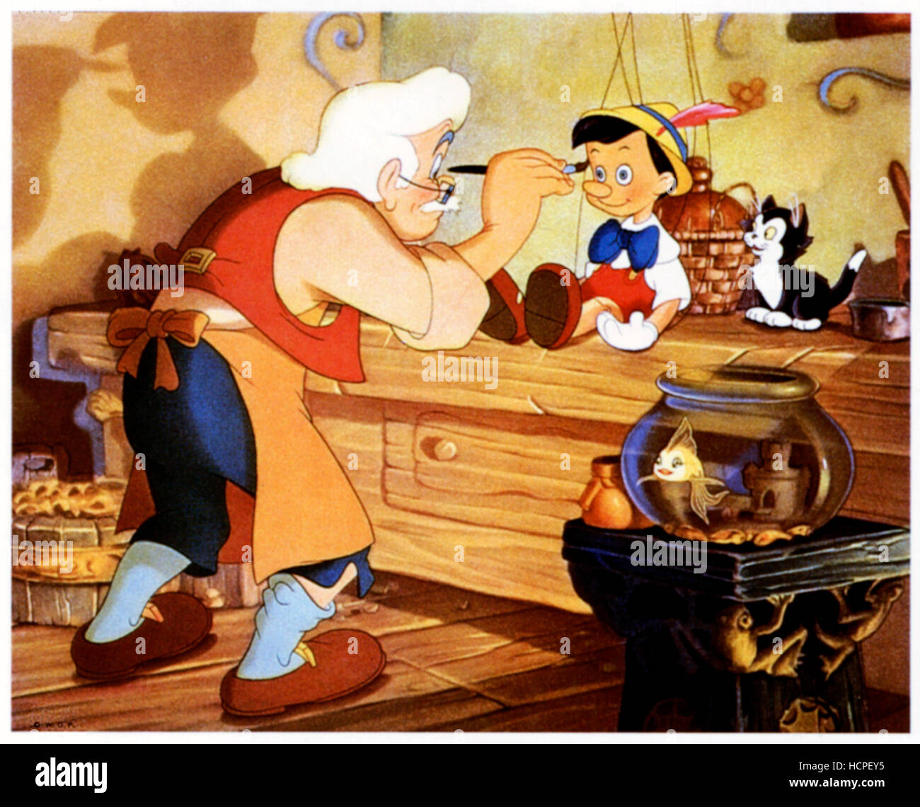 PINOCCHIO, from left: Gepetto, Pinocchio, Figaro, lower right: Cleo ...