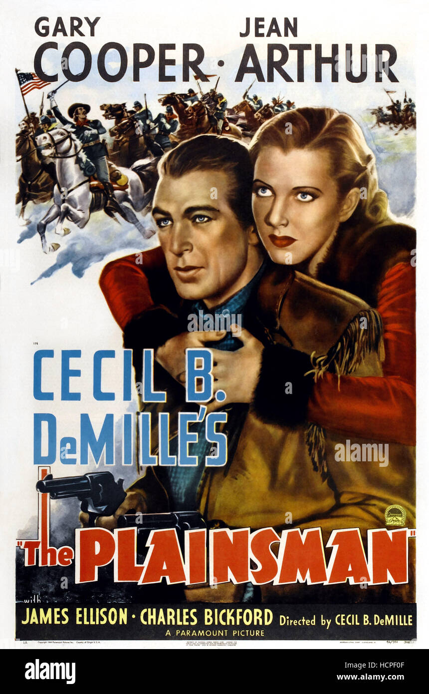 THE PLAINSMAN, from left: Gary Cooper, Jean Arthur on 1946 reissue ...