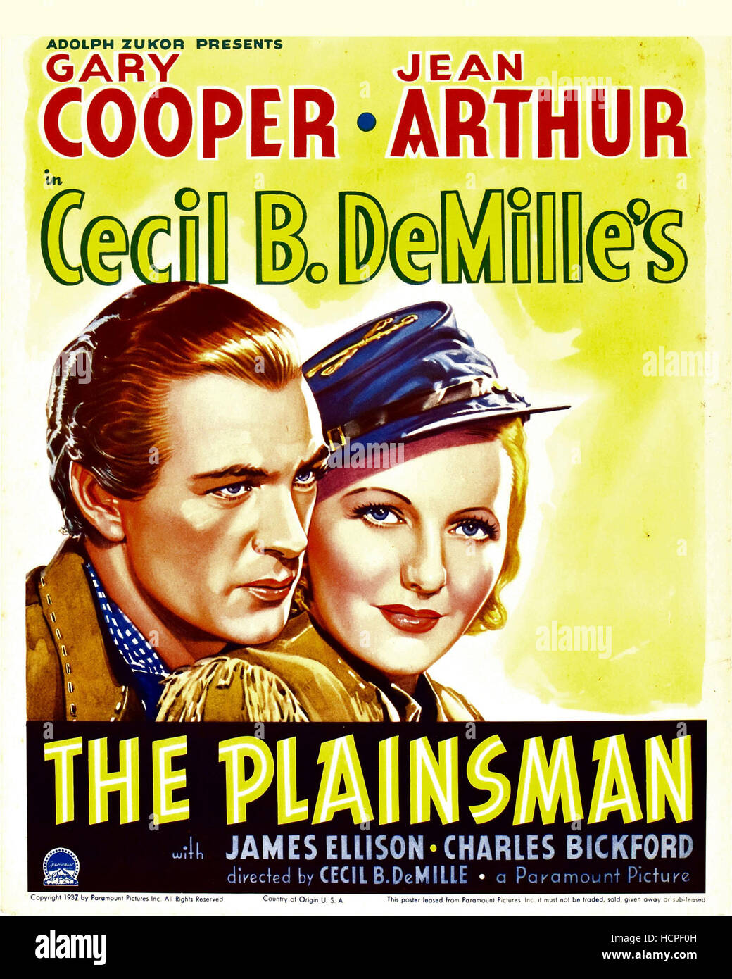 THE PLAINSMAN, from left: Gary Cooper, Jean Arthur on window card, 1936 ...