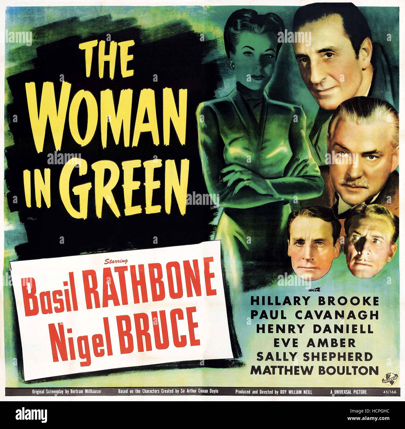 THE WOMAN IN GREEN, from left: Hillary Brooke, Basil Rathbone, Nigel ...