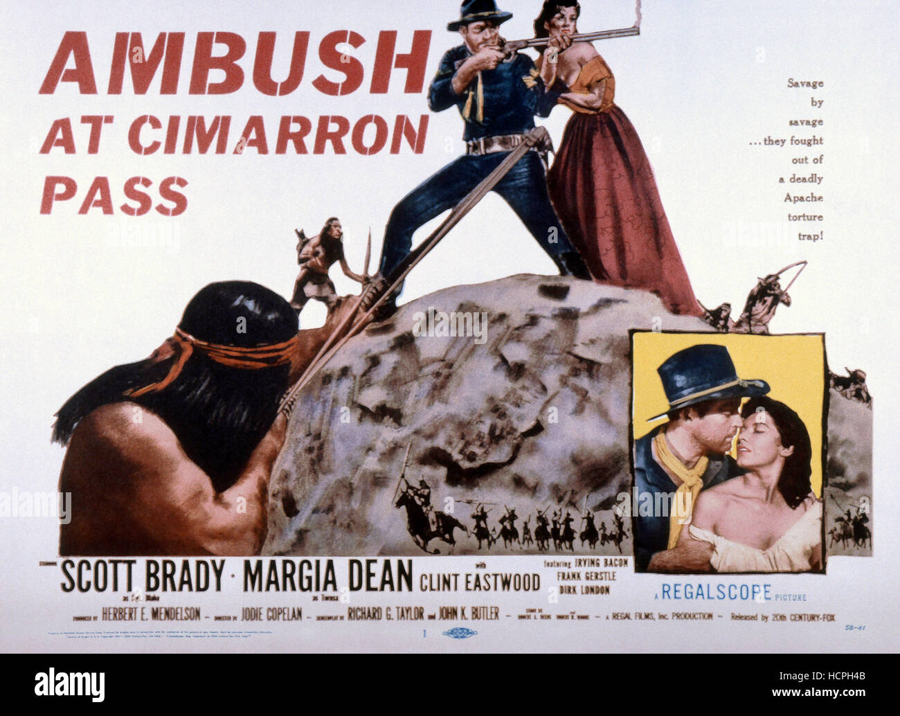 AMBUSH AT CIMARRON PASS, top and right insert: Scott Brady, Margia Dean ...
