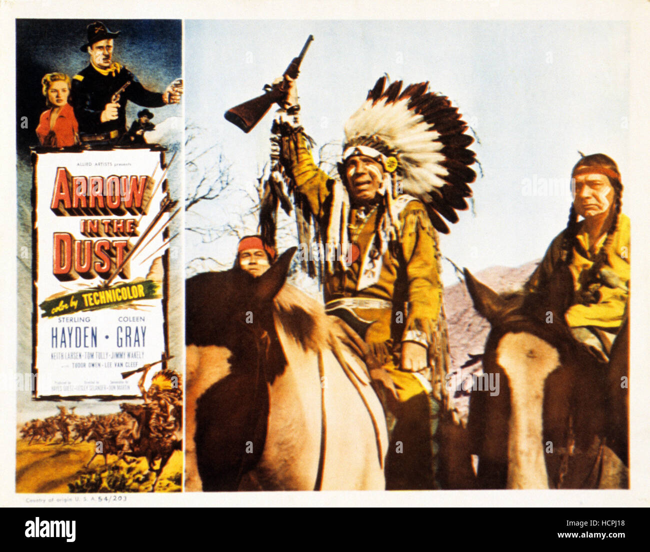 ARROW IN THE DUST, Iron Eyes Cody on lobbycard, 1954 Stock Photo - Alamy