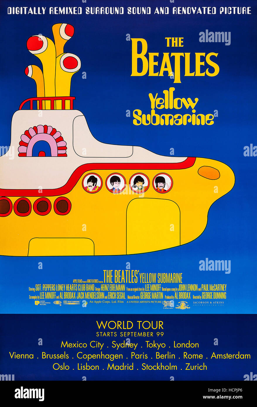 YELLOW SUBMARINE, US re-release poster art, from left: John Lennon ...