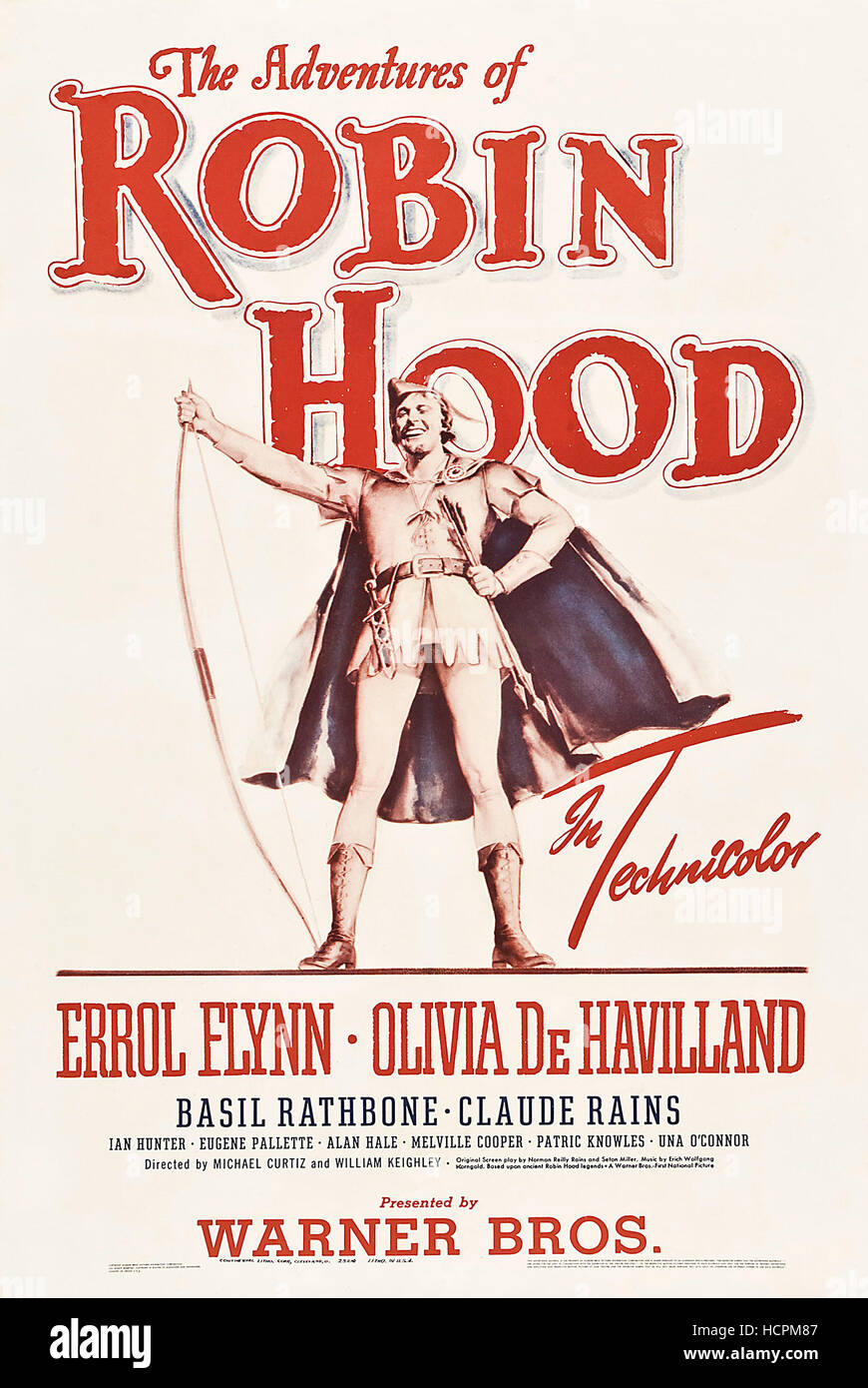 THE ADVENTURES OF ROBIN HOOD, Errol Flynn on 1942 poster art, 1938 ...