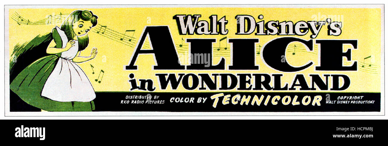 ALICE IN WONDERLAND, left: Alice on banner poster art, 1951 Stock Photo ...