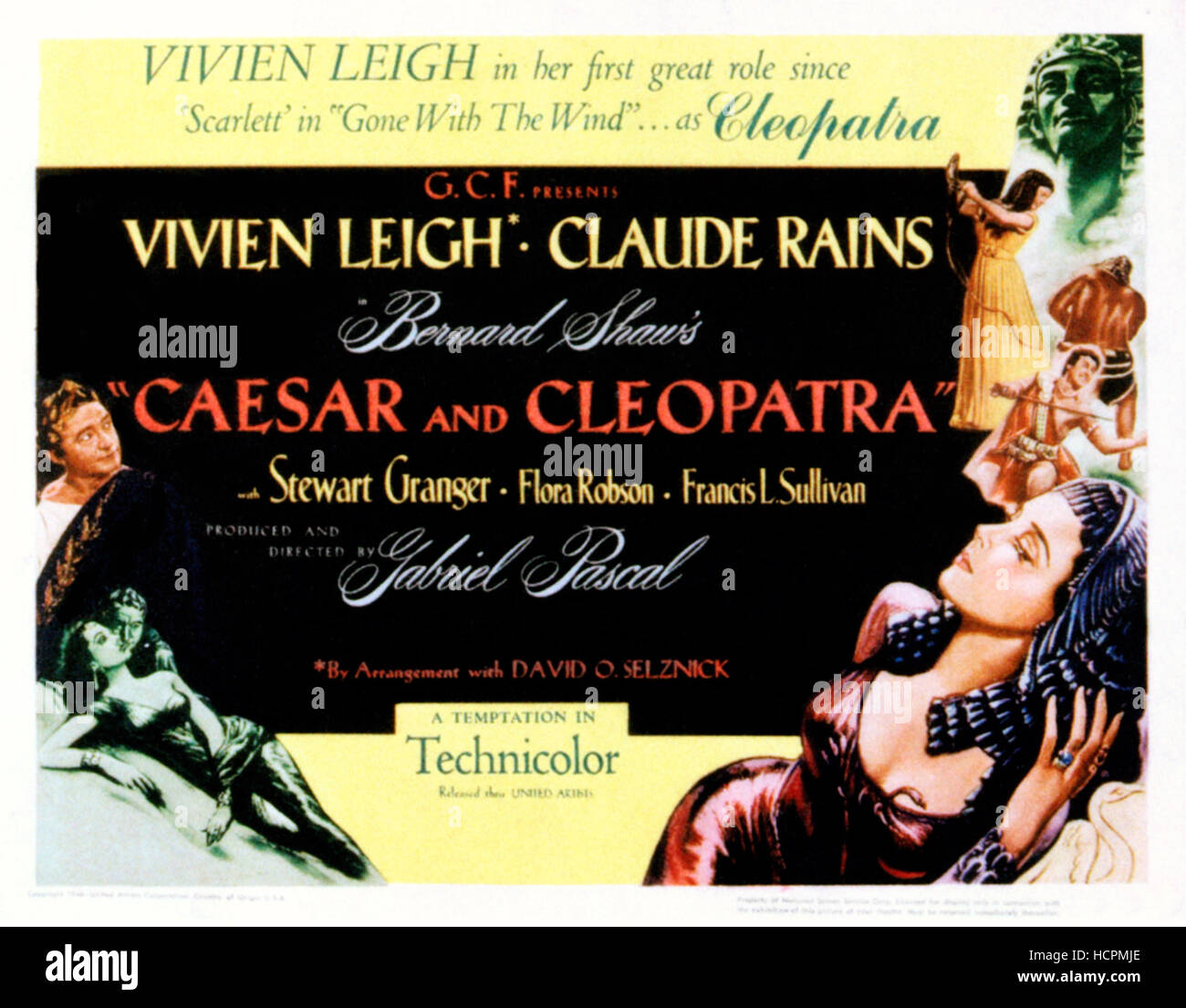 CAESAR AND CLEOPATRA, from left: Claude Rains, Vivien Leigh on poster ...