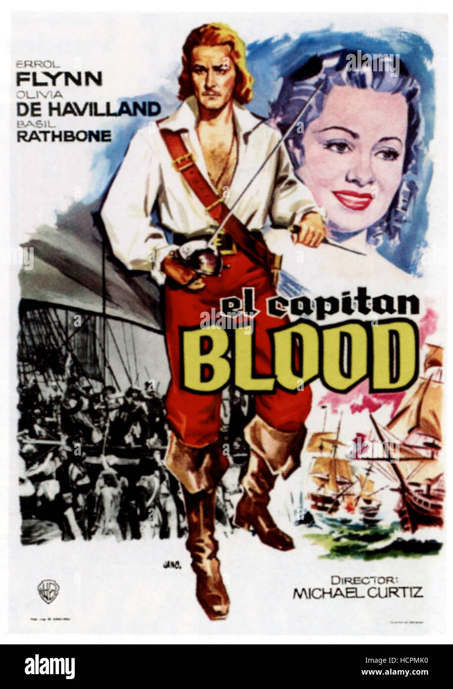 CAPTAIN BLOOD (aka EL CAPITAN BLOOD), from left: Errol Flynn, Olivia De Havilland on Spanish ...