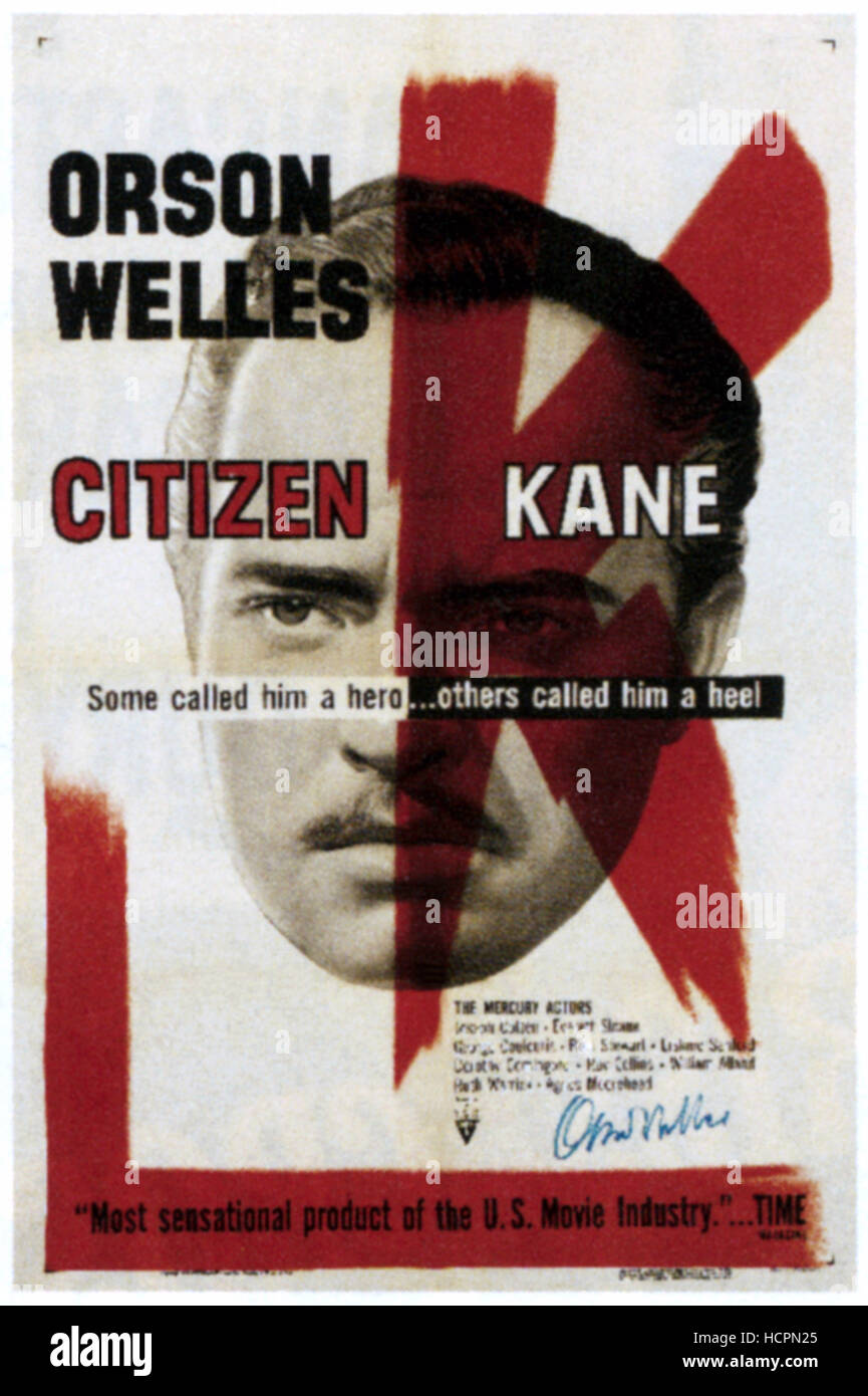 CITIZEN KANE, Orson Welles on 1956 re-release poster, 1941 Stock Photo ...
