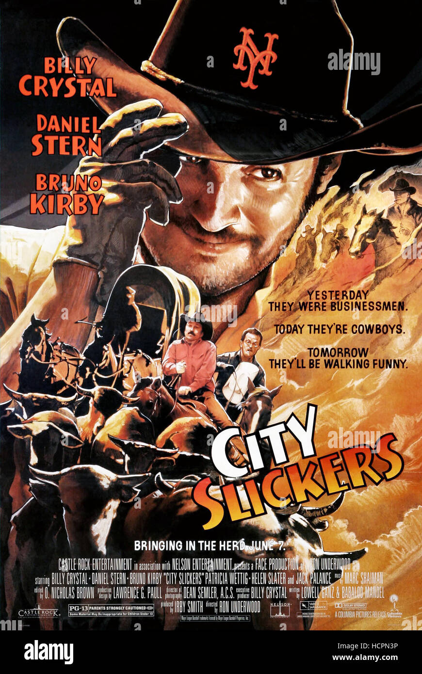 CITY SLICKERS, US poster, top: Billy Crystal, bottom from left: Bruno ...