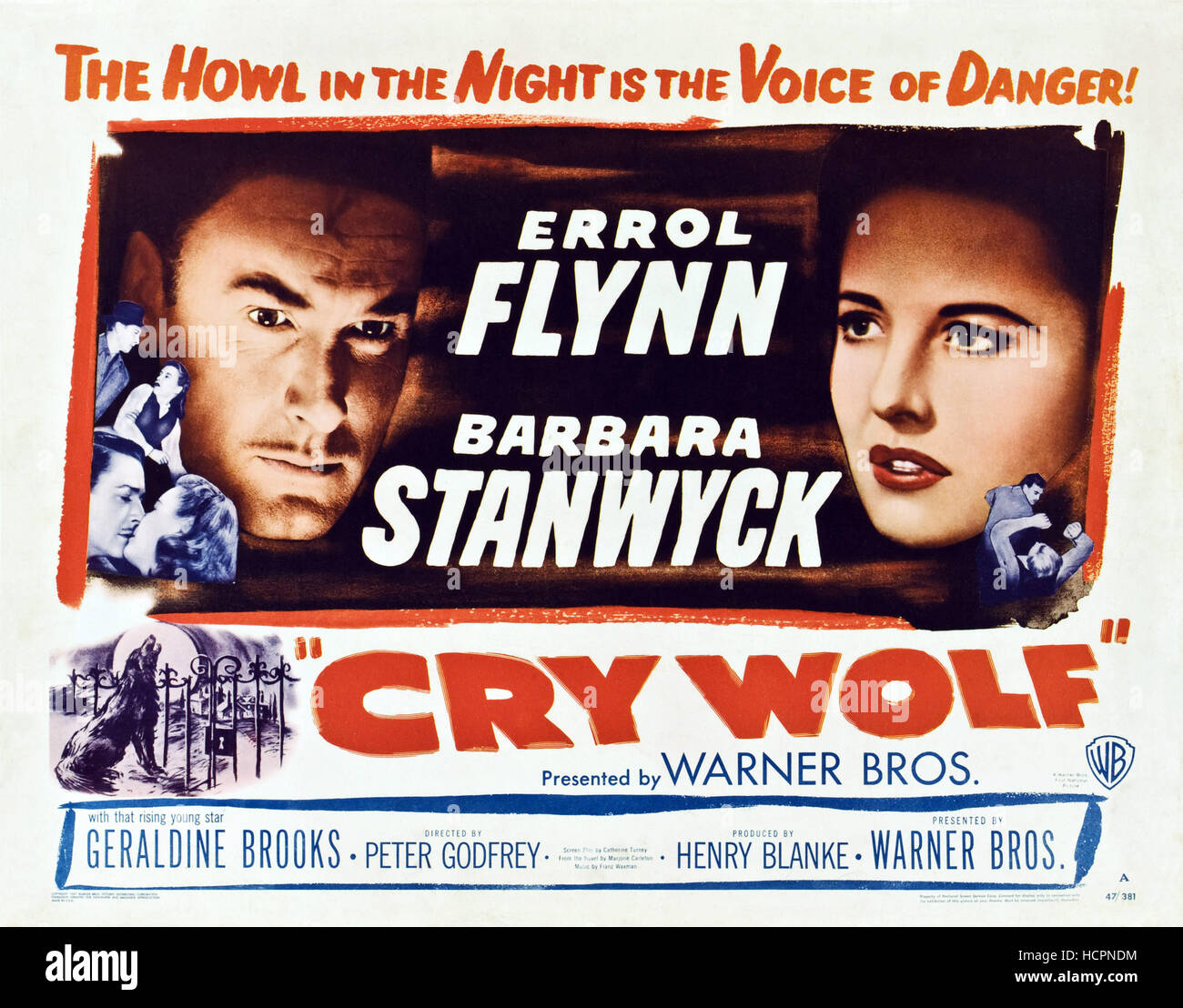 CRY WOLF, US lobbycard, from left: Errol Flynn, Barbara Stanwyck, 1947 ...