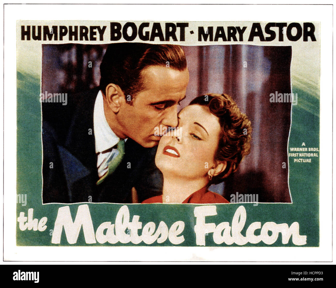 THE MALTESE FALCON, from left: Humphrey Bogart, Mary Astor on lobbycard ...