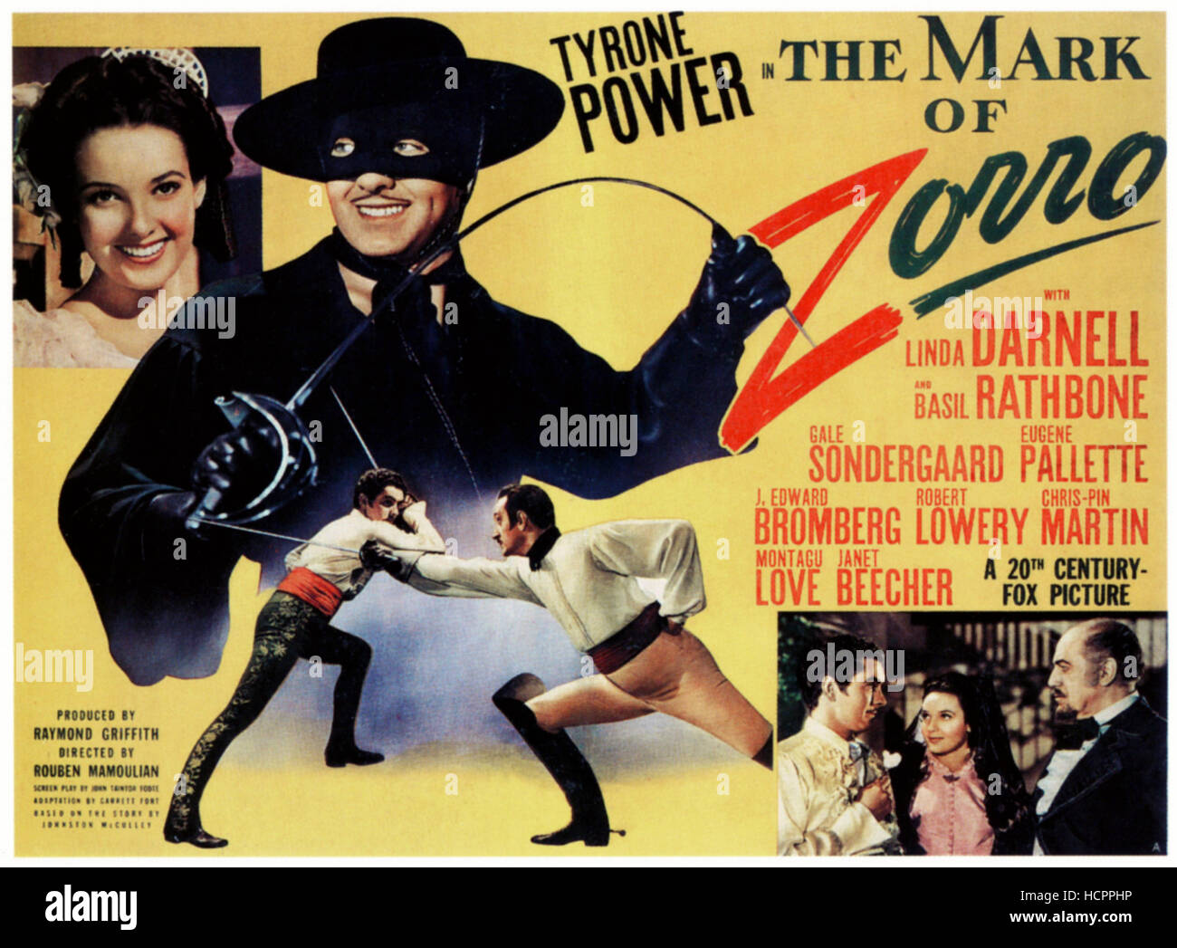 THE MARK OF ZORRO, from top left: Linda Darnell, Tyrone Power, bottom ...