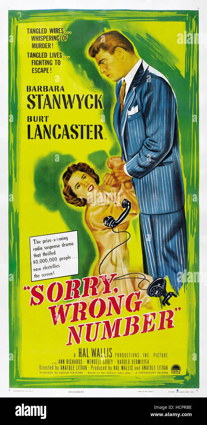 SORRY, WRONG NUMBER, US poster, from left: Barbara Stanwyck, Burt ...