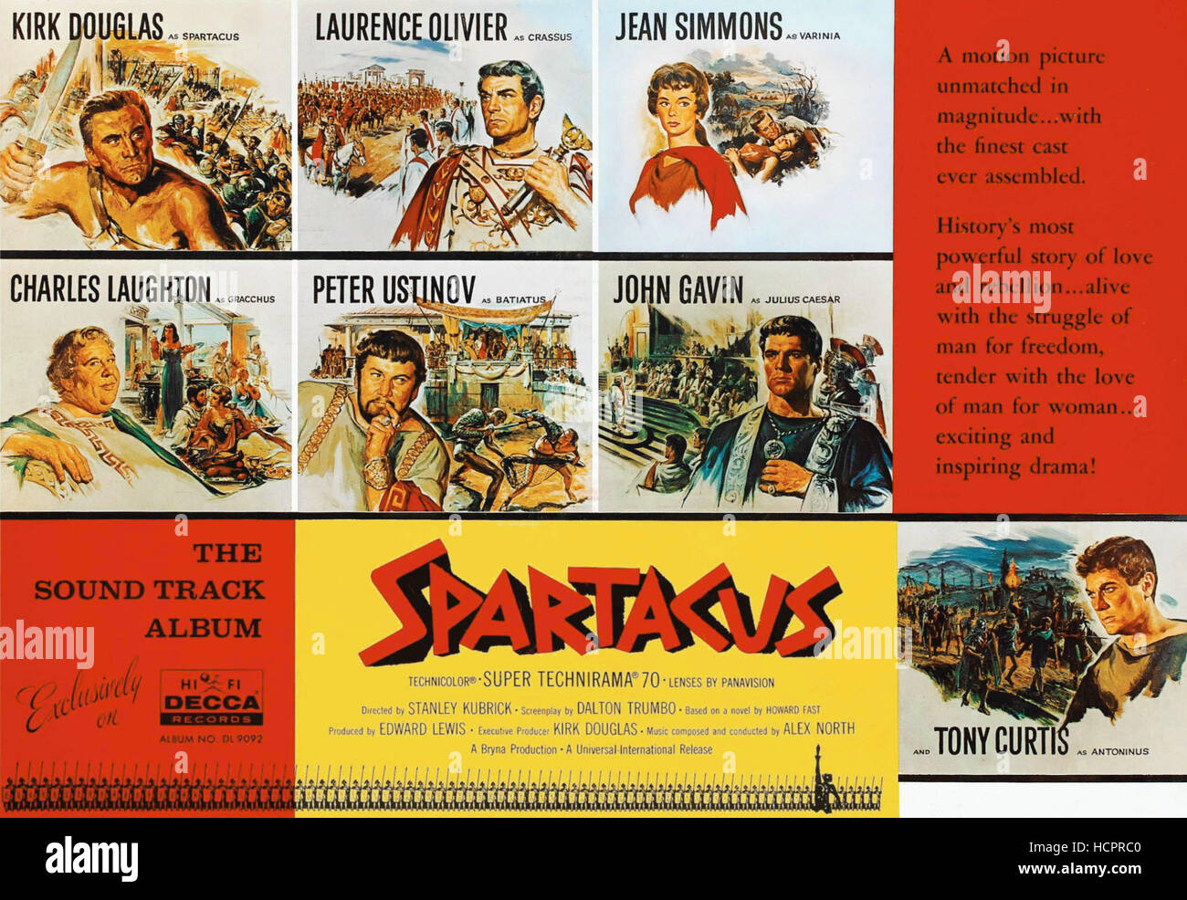 SPARTACUS, top from left: Kirk Douglas, Laurence Olivier, Jean Simmons ...