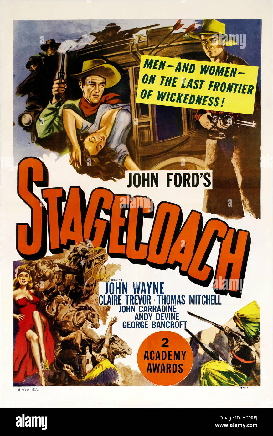 STAGECOACH, top left: John Wayne, bottom left: Claire Trevor on 1948 ...