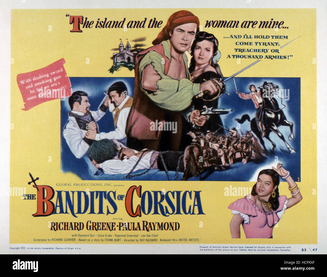 THE BANDITS OF CORSICA, center: Richard Greene, Paula Raymond, 1953 ...