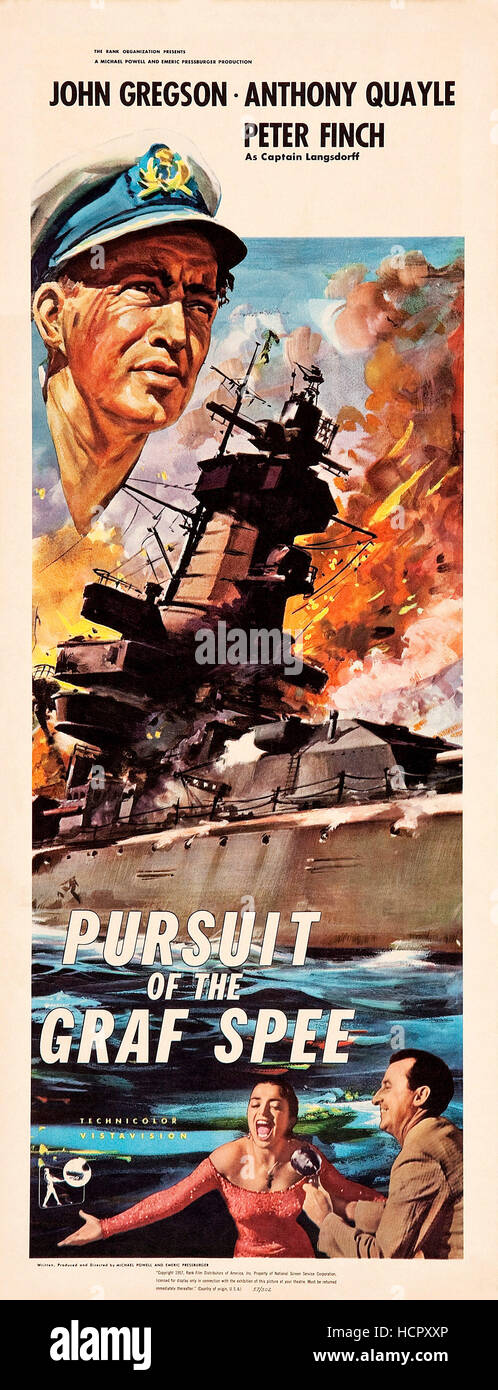 THE BATTLE OF THE RIVER PLATE (aka PURSUIT OF THE GRAF SPEE), US poster ...