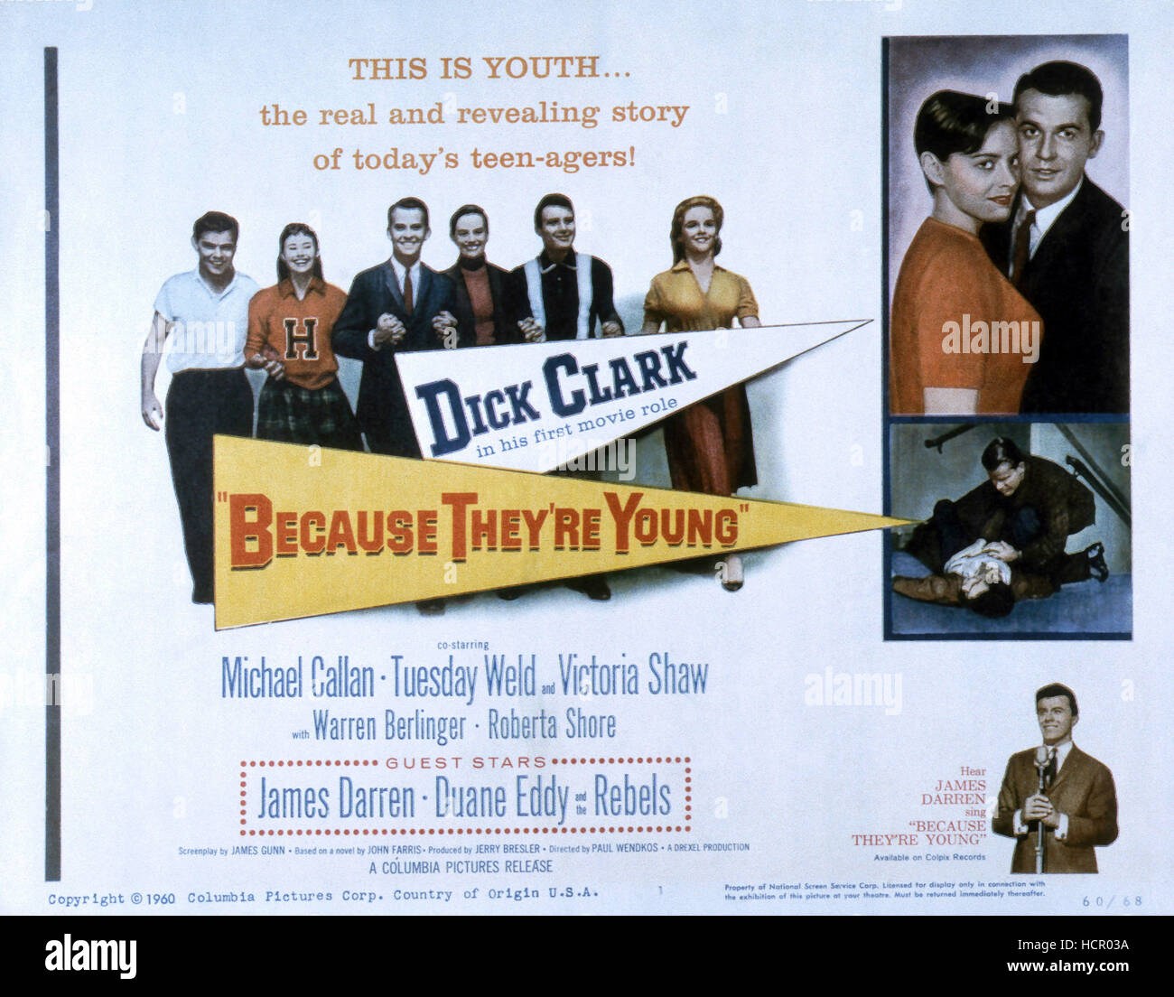 BECAUSE THEY'RE YOUNG, US poster, from left: Warren Berlinger, Roberta ...