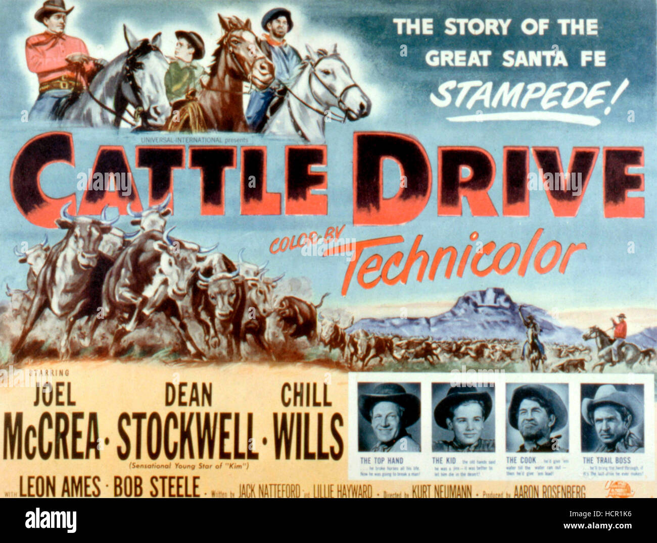 CATTLE DRIVE, Joel McCrea, Dean Stockwell, Chill Wills, Leon Ames, 1951 ...