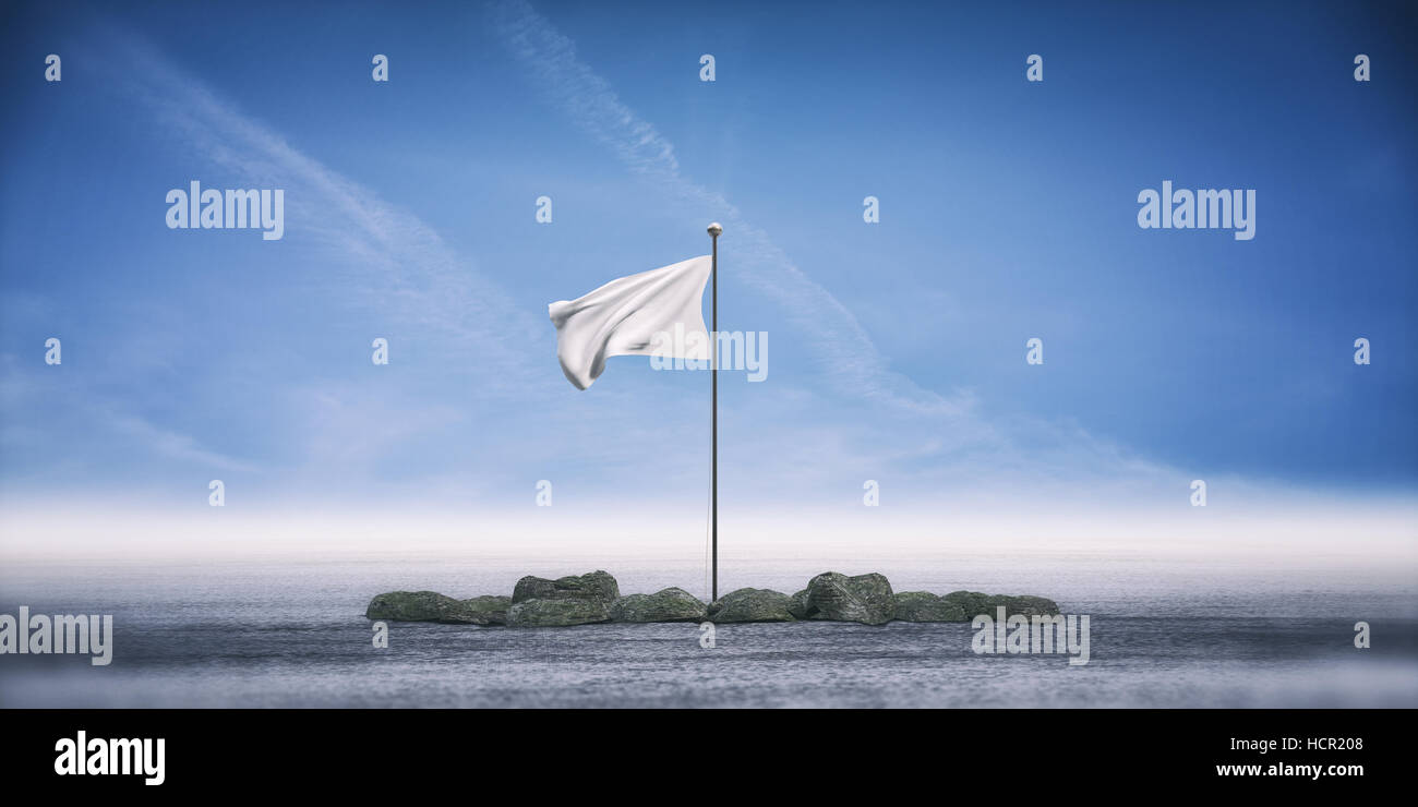 3d rendering of a white banner standing on ground against blue sky and ...