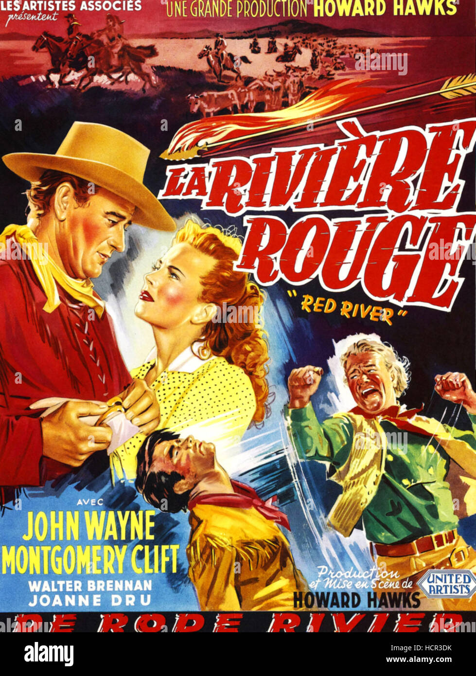 RED RIVER (aka LA RIVIERE ROUGE), top from left: John Wayne, Joanne Dru ...