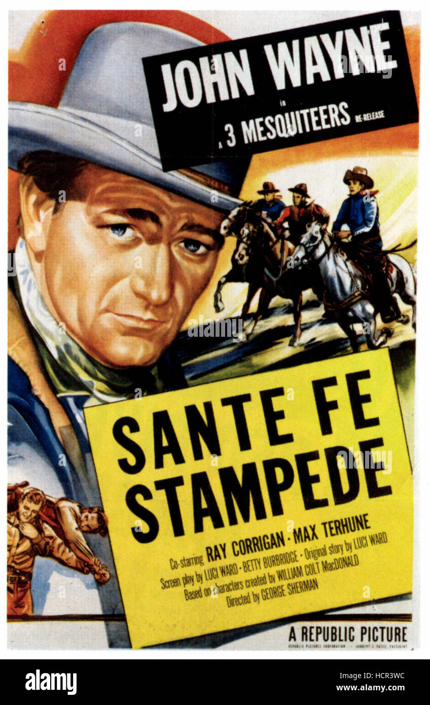 SANTA FE STAMPEDE, left: John Wayne featured on 1953 reissue poster ...