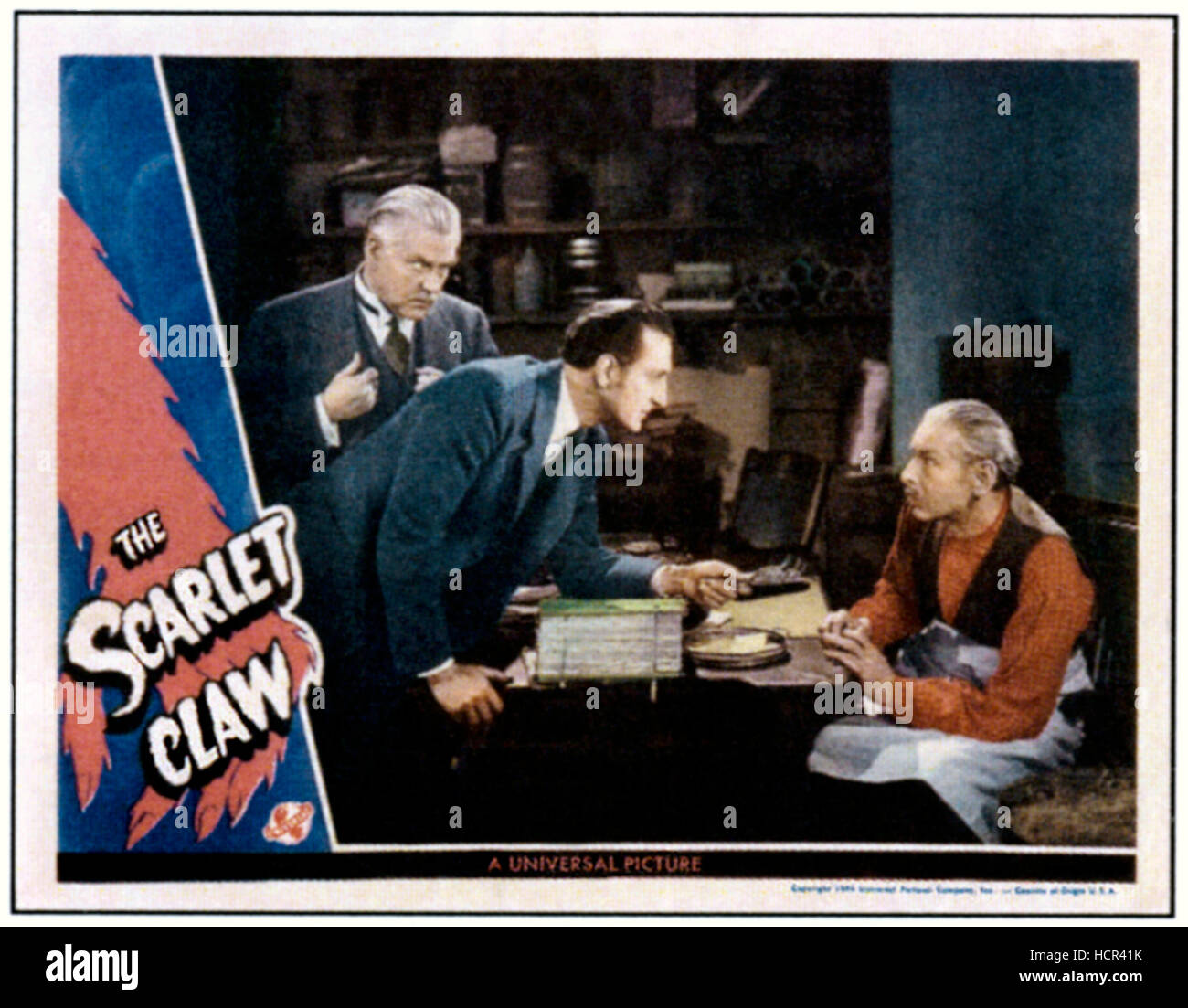 THE SCARLET CLAW, from left: Nigel Bruce, Basil Rathbone, Arthur Hohl ...