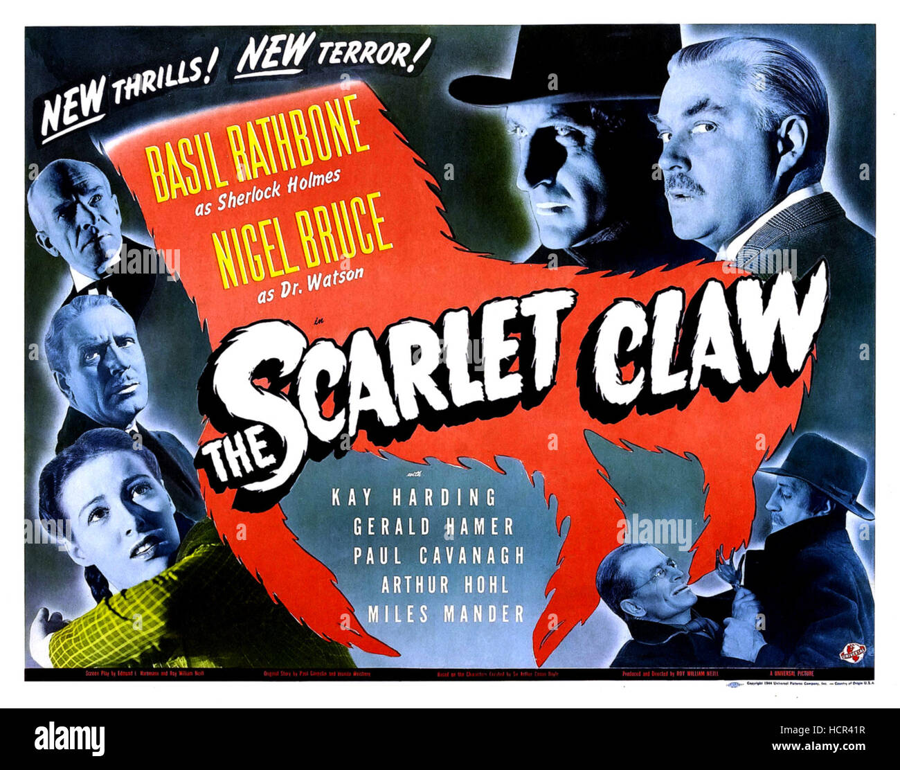 THE SCARLET CLAW, left from top: Ian Wolfe, Paul Cavanagh, Kay Harding ...
