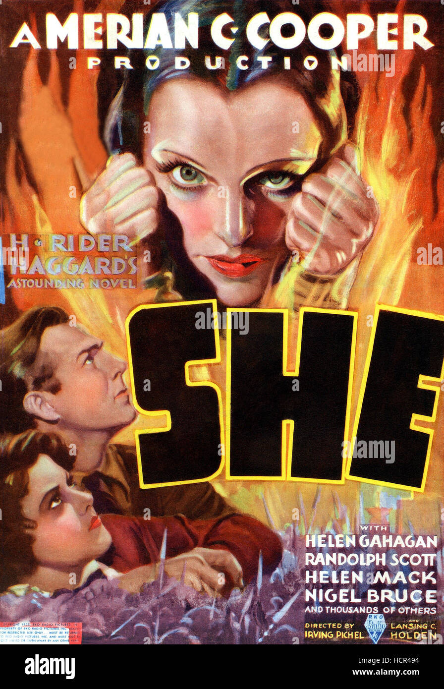 SHE, top: Helen Gahagan, bottom from top: Randolph Scott, Helen Mack on ...