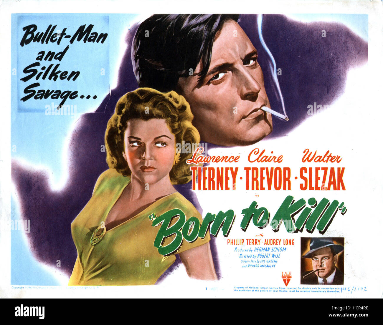 BORN TO KILL, from left: Claire Trevor, Lawrence Tierney, lower right ...