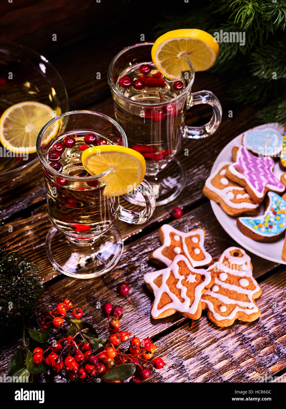 Christmas gingerbread cookies shape of stars and tea mugs Stock Photo ...